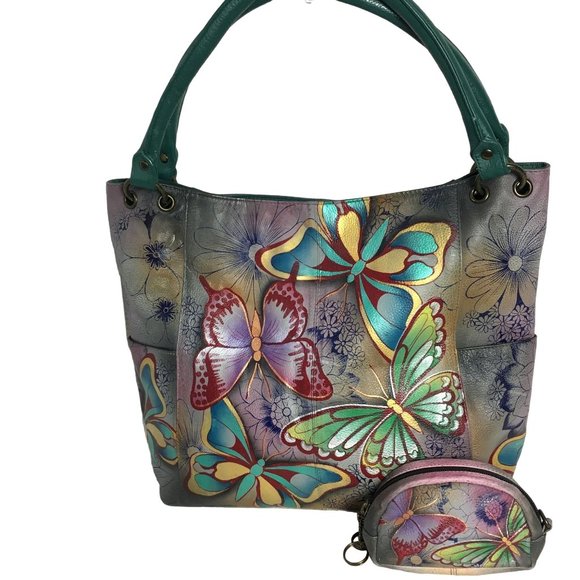 Anuschka | Bags | Anuschka As Is Handpainted Leather Tote Bag Satchel ...